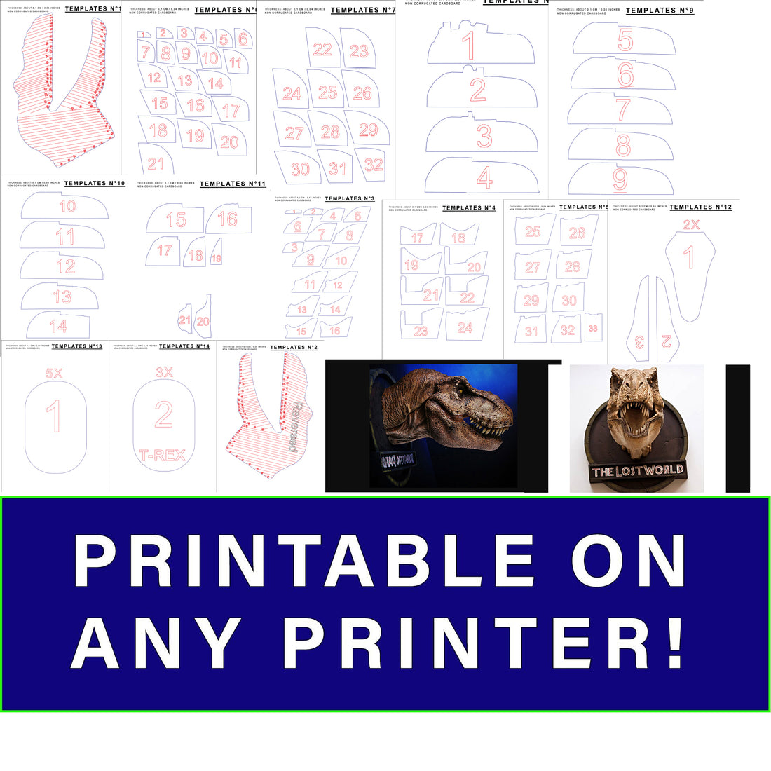 Plantillas de Cabeza de Mini T-Rex para DIY de cartón – Epic Cardboard ...